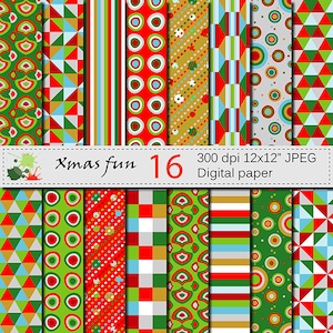 Christmas Fun Digital Paper Set, Christmas Geometric Digital Papers ...