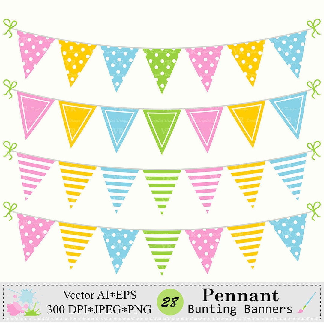 Pennant Bunting Banners Clip Art, Birthday Party Bunting Banners ...