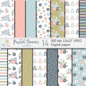 Seamless Floral Digital Paper, Pastel Flowers Seamless Pattern, Peach ...