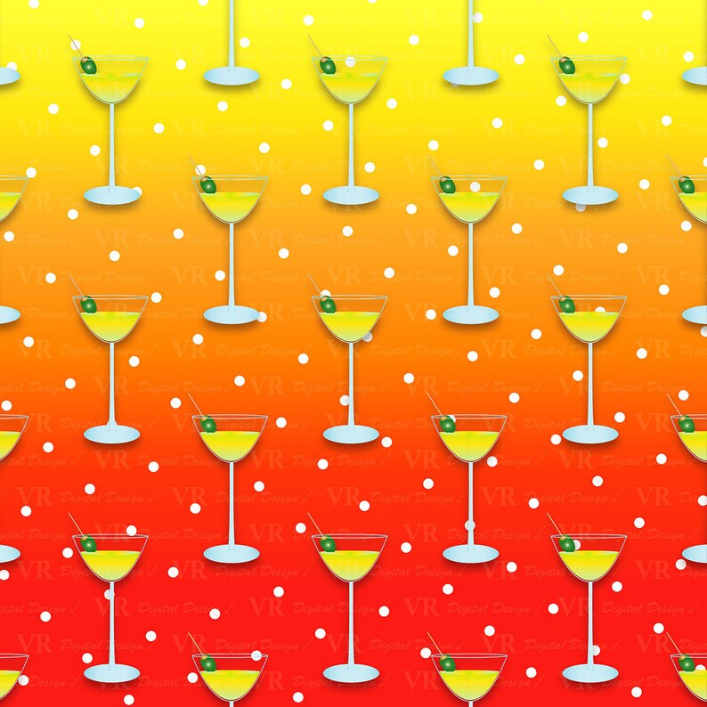 Summer Cocktails Digital Paper, Summer Party Digital Scrapbook Papers ...