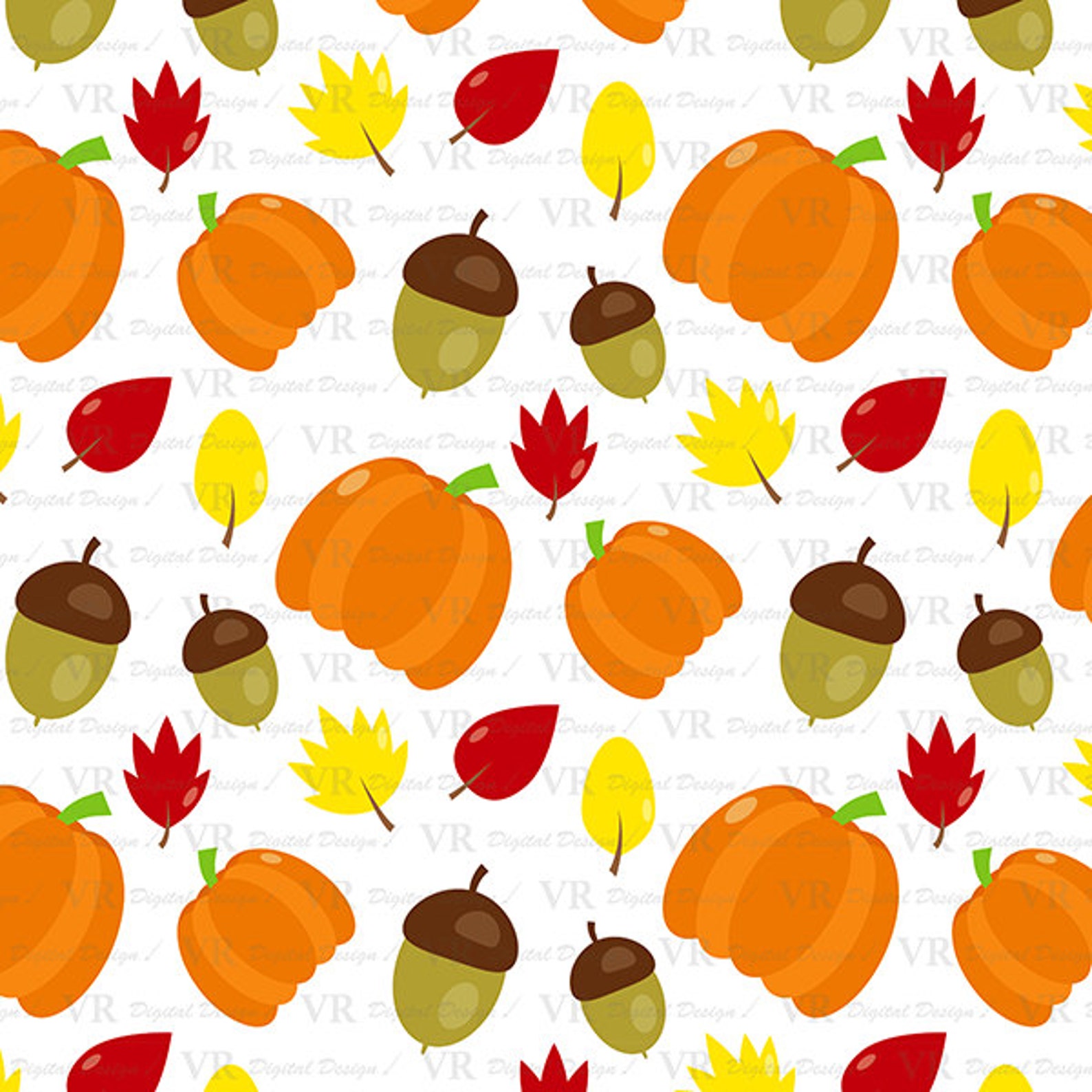 Autumn Digital Paper Set With Pumpkin, Acorn and Leaves, Fall Digital ...