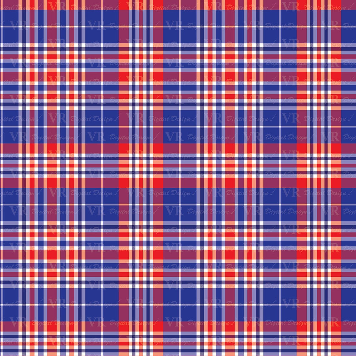 Blue and Red Plaid Digital Paper Set, Patriotic Plaid Digital Scrapbook ...