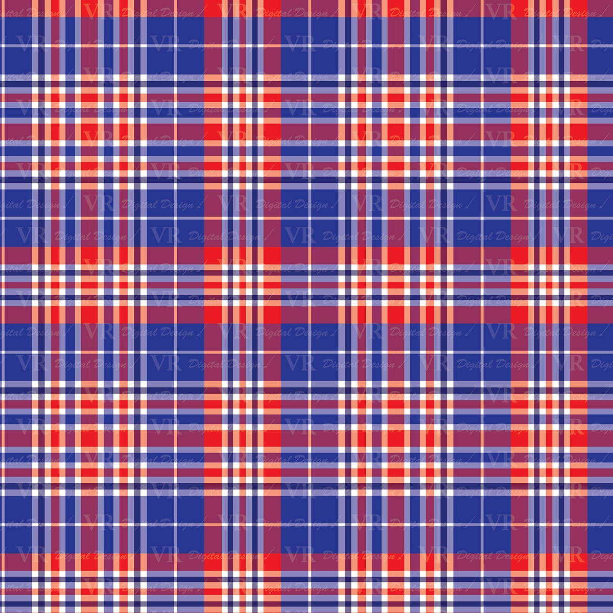 Blue and Red Plaid Digital Paper Set, Patriotic Plaid Digital Scrapbook ...