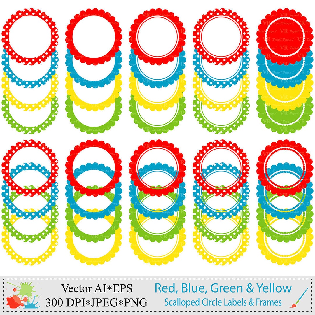Scalloped Circle Labels and Frames Clip Art, Digital Labels and Frames ...