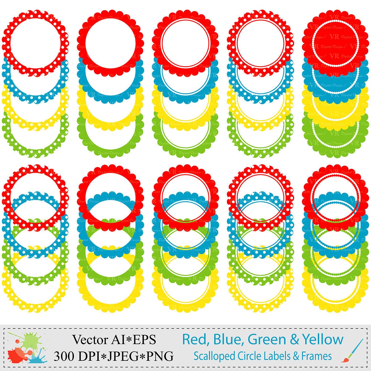 Scalloped Circle Labels and Frames Clip Art, Digital Labels and Frames ...