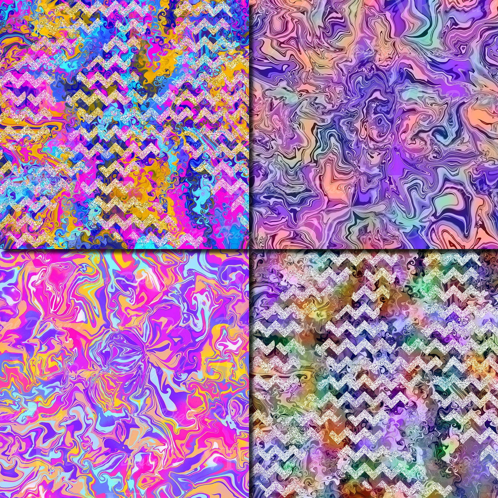 Bright Abstract Marble and Glitter Chevrons Digital Paper / Colorful ...