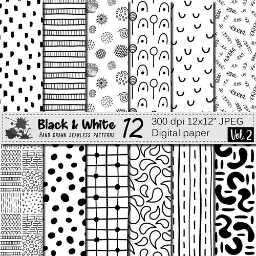 Pattern Design Digital Paper Black and White Pattern - Etsy