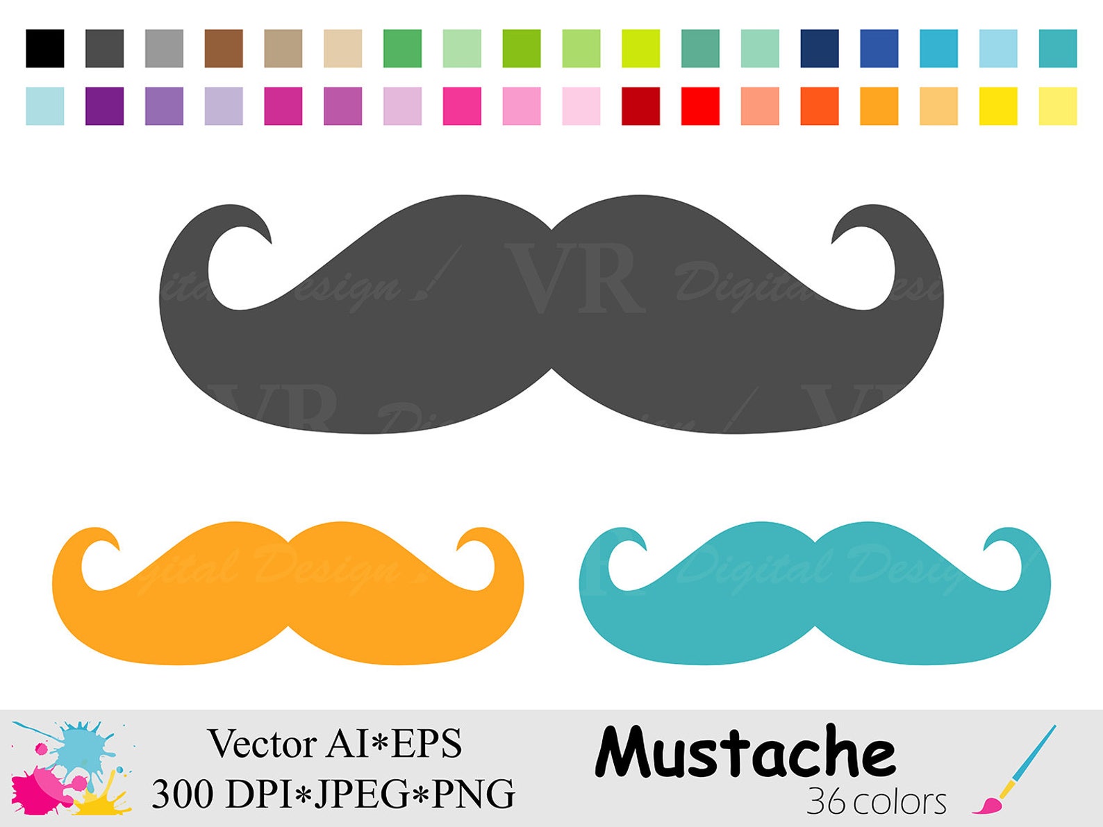 Mustache Clipart, Rainbow Moustache Digital Clipart, Fathers Day Clip ...