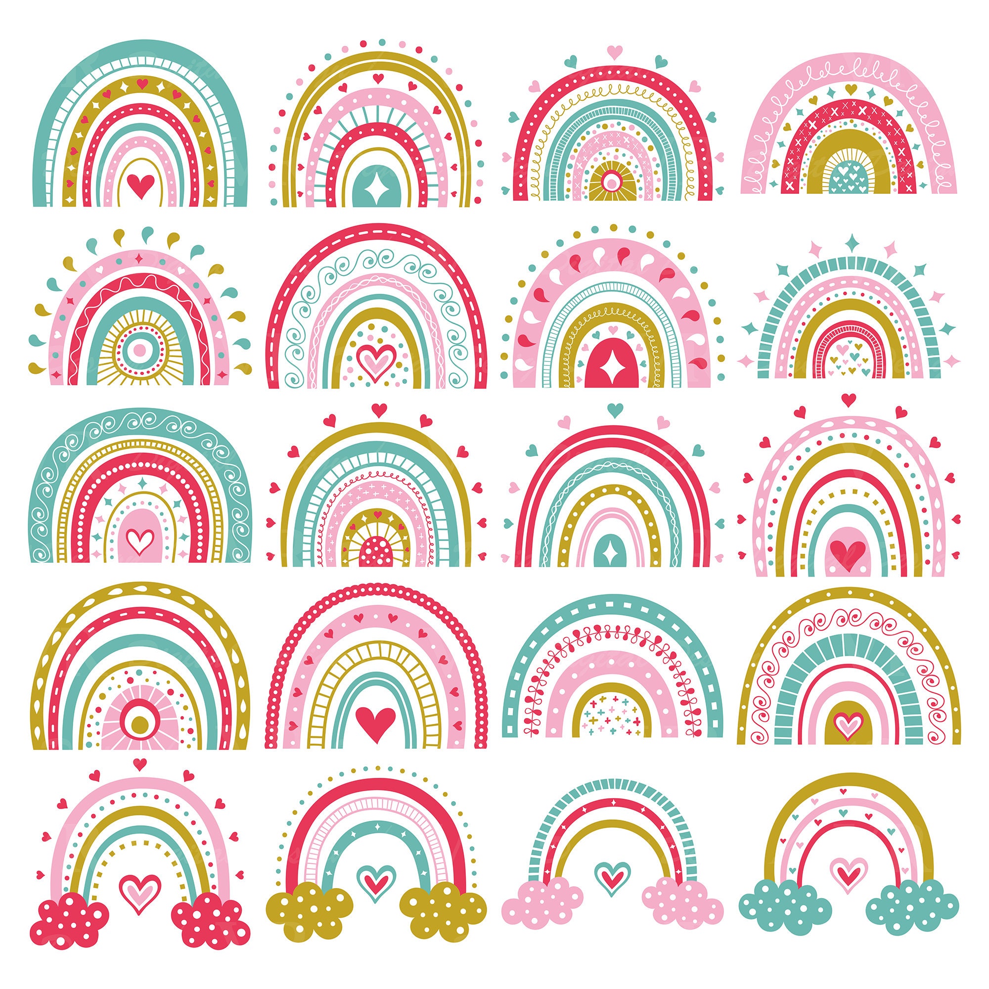 Bright Rainbows Clipart, Colorful Cute Rainbows Illustration, Kids ...
