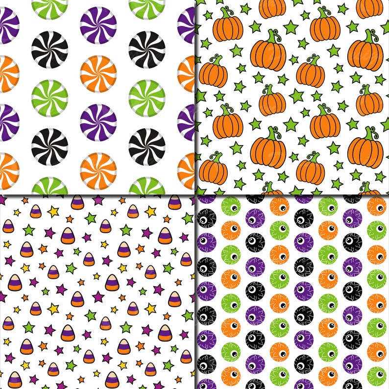 Halloween Digital Paper With Candy Corn, Ghost, Pumpkin, Cute Trick or ...