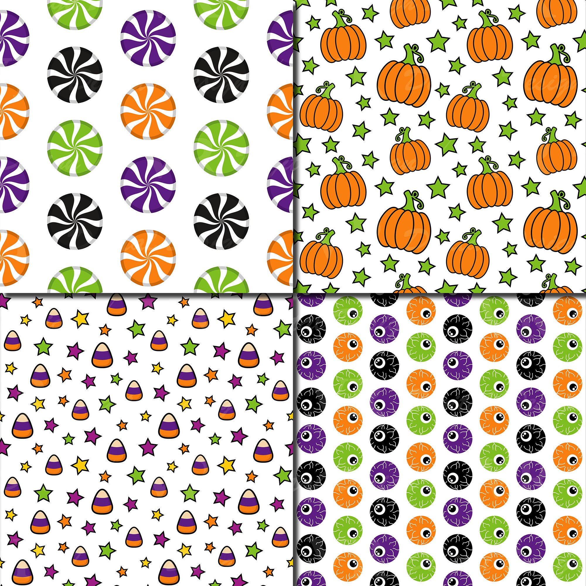 Halloween Digital Paper With Candy Corn, Ghost, Pumpkin, Cute Trick or ...