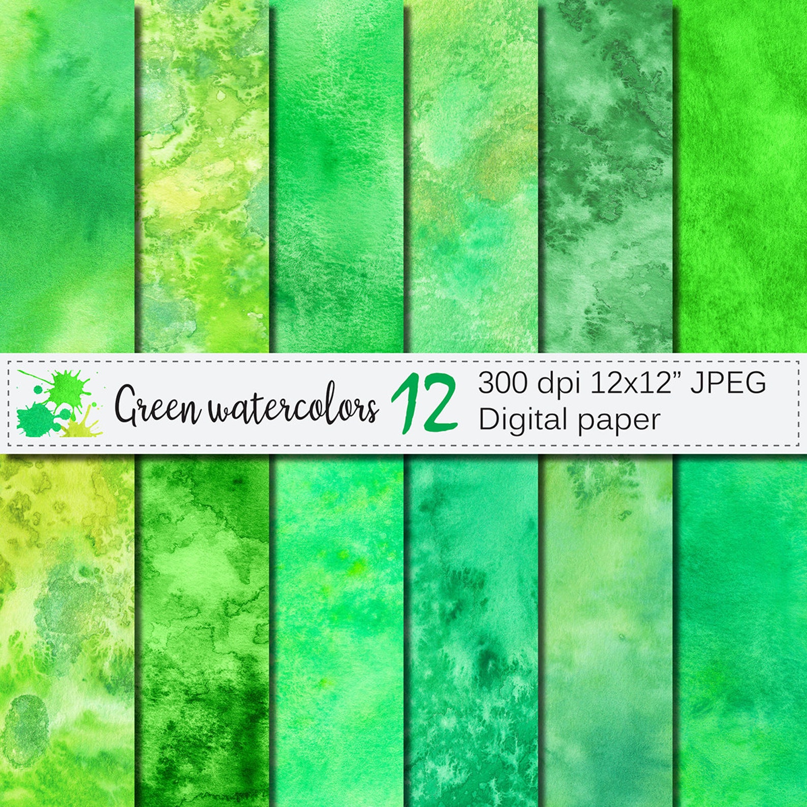 Green Watercolor Digital Paper, Watercolor Textures, Hanpainted ...