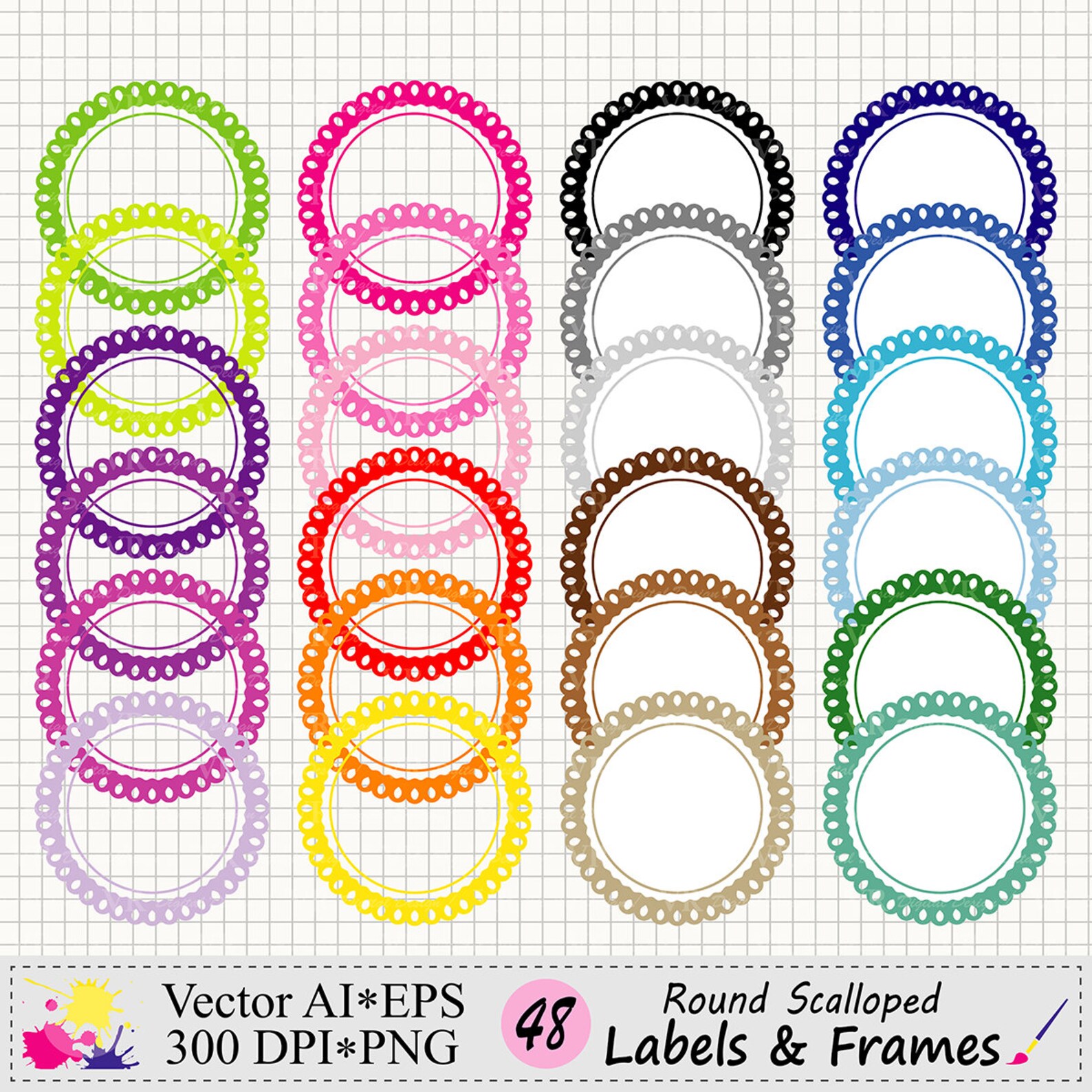 Round Scalloped Labels and Frames Clipart, Rainbow Scalloped Circle ...