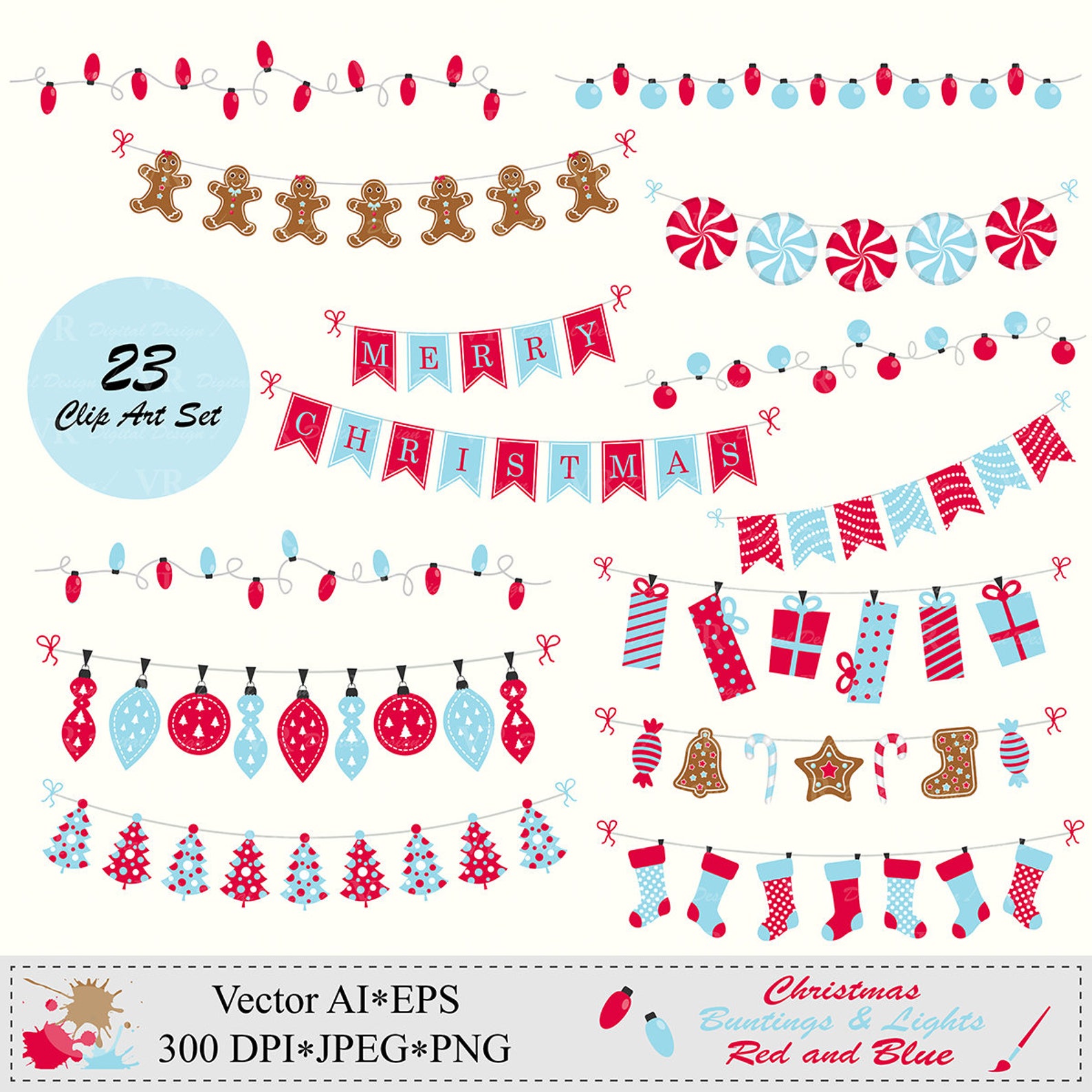 Christmas Bunting Banners, String Lights Clip Art, Christmas Bunting ...