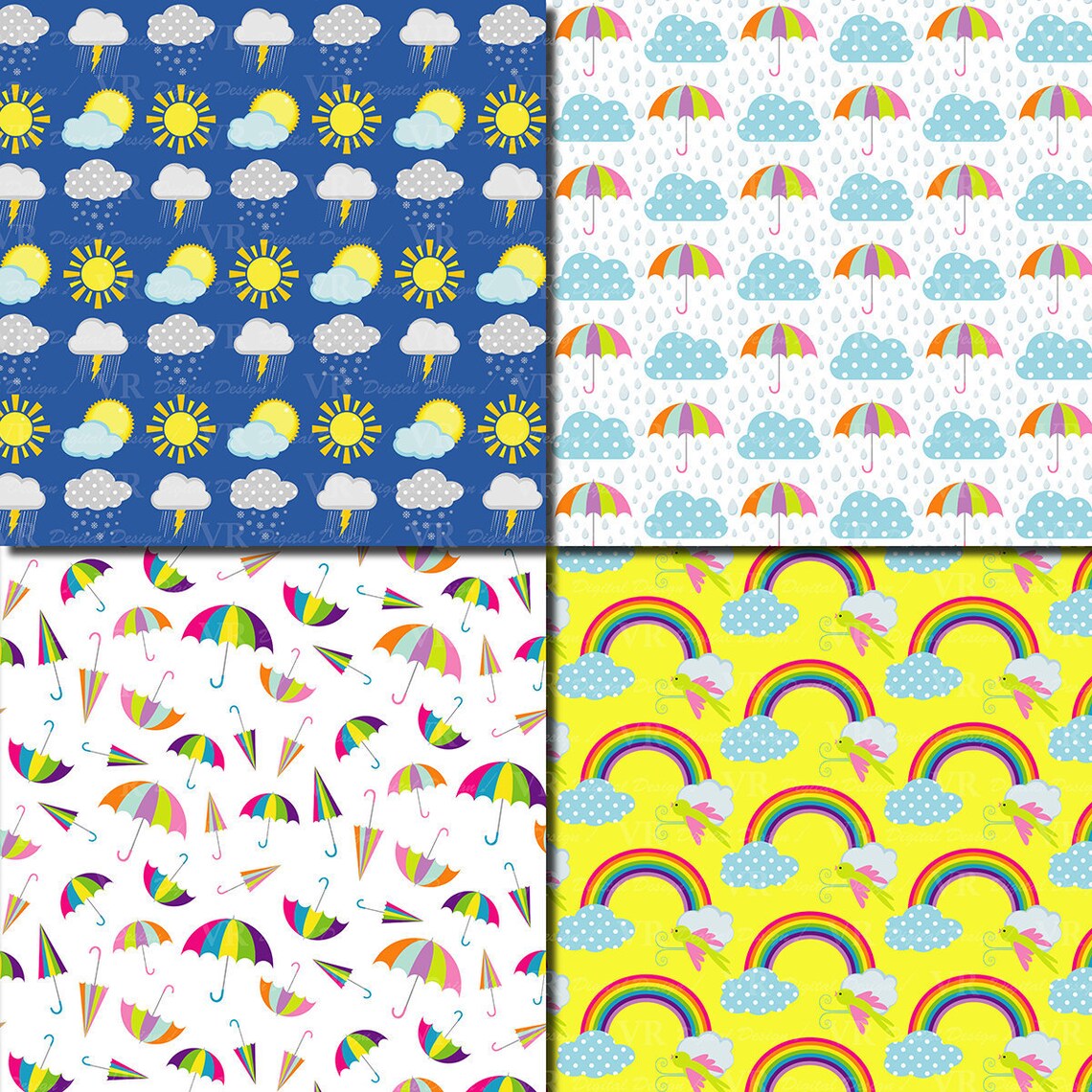 Weather Digital Paper Set, Weather Digital Papers With Rain Sun ...