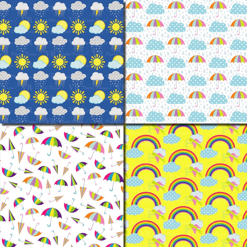 Weather Digital Paper Set, Weather Digital Papers With Rain Sun ...