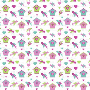 Birds and Owls Digital Paper Set, Scrapbooking Papers, Pink Green White ...