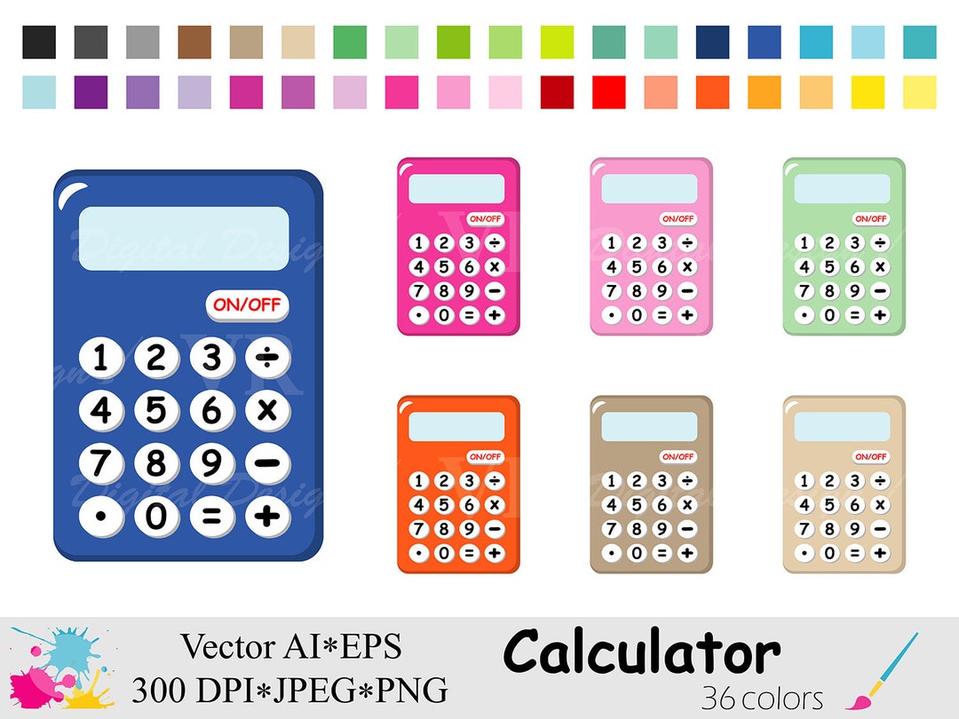 Calculator Clip Art, Rainbow Calculator Clipart, Math Planner Stickers ...