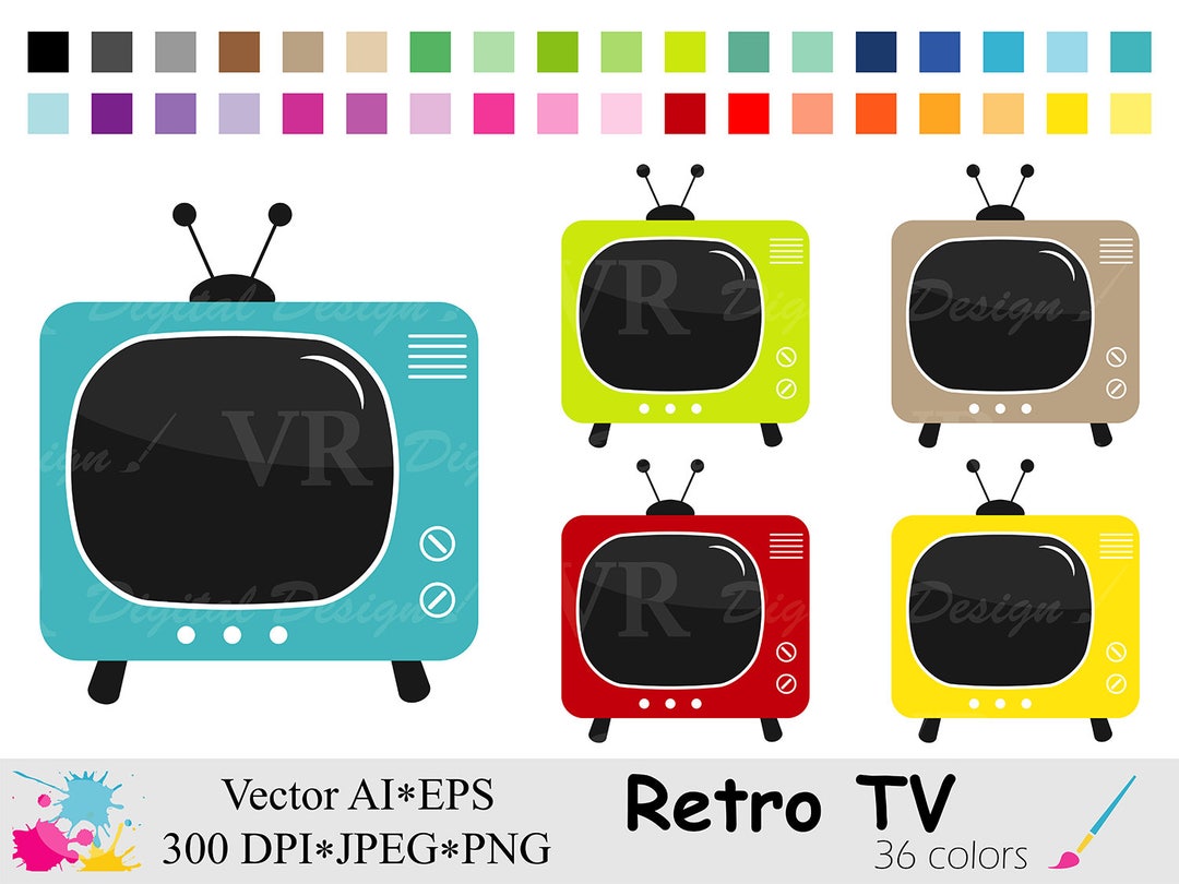 Retro TV Clip Art, Television Clipart, Rainbow Vintage TV Clipart ...