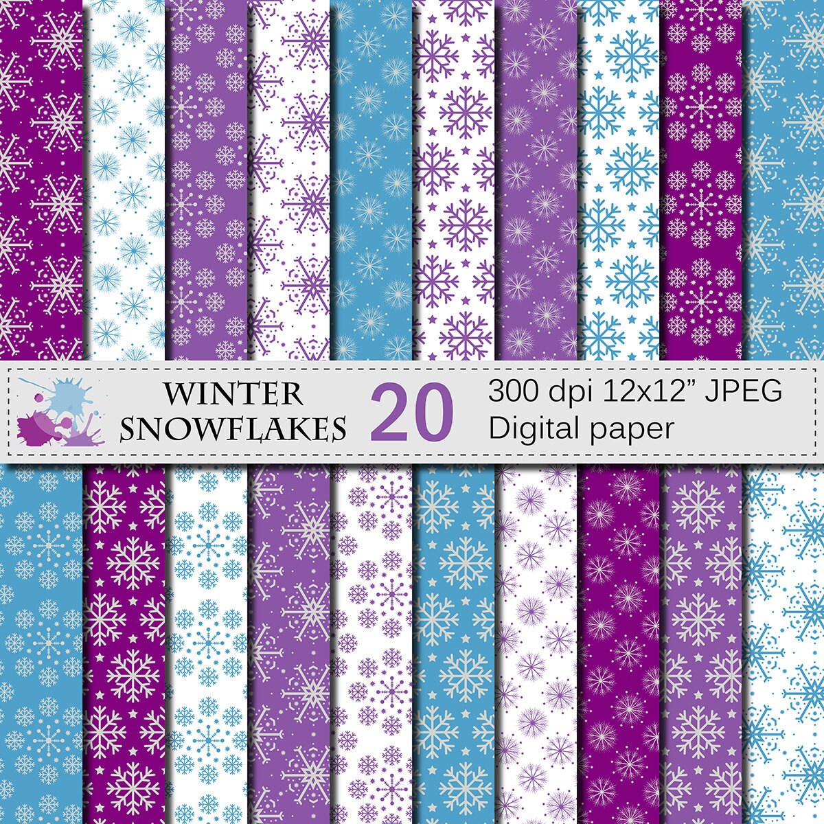 SALE 50% Winter Snowflakes Digital Paper Set, Winter Christmas ...