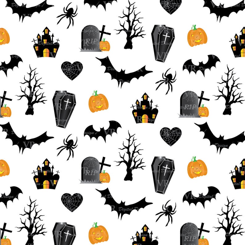 Halloween Digital Papers With Haunted House, Pumpkin, Bats, Spider ...