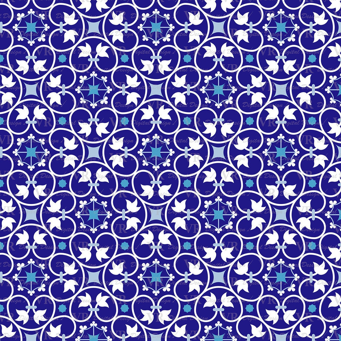 Blue Moroccan Digital Paper Set, Blue Ornamental Scrapbook Digital ...