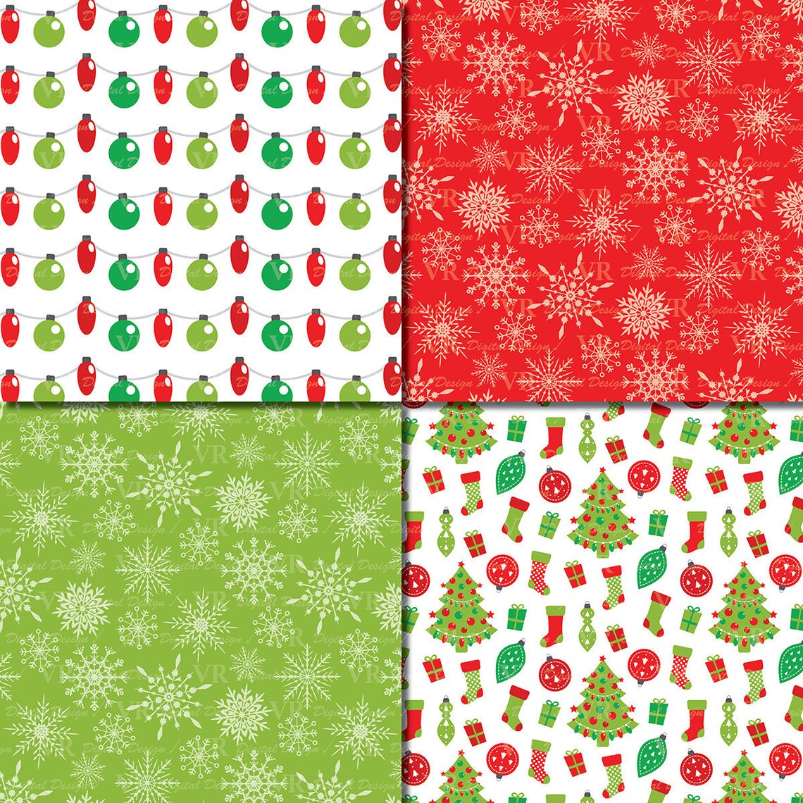 Red and Green Christmas Digital Paper Set, Christmas Digital Papers ...