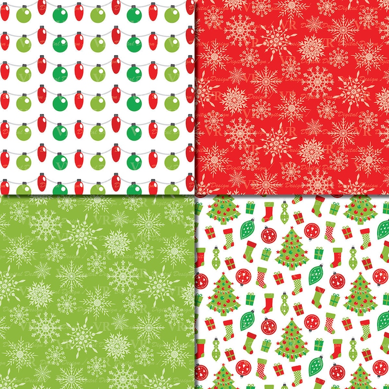 Red and Green Christmas Digital Paper Set, Christmas Digital Papers ...