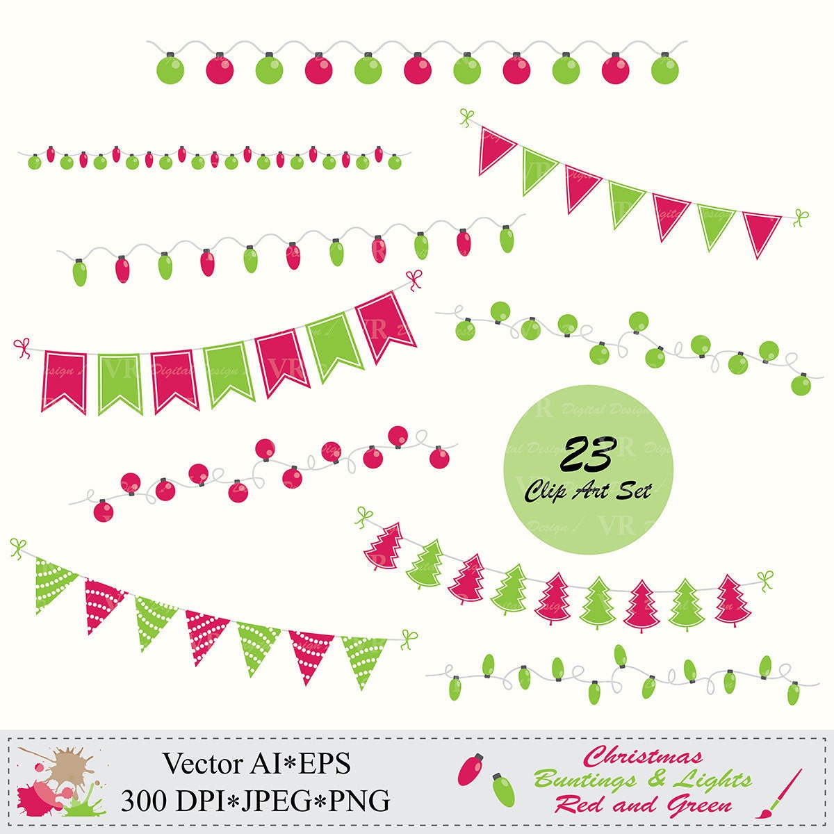 Christmas Bunting Banners, String Lights Clip Art, Christmas Bunting ...