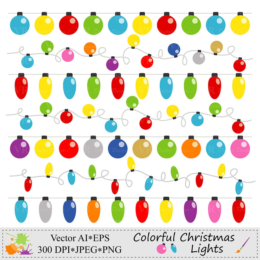 Colorful Christmas String Lights Clip Art, Bright Holiday Lights ...