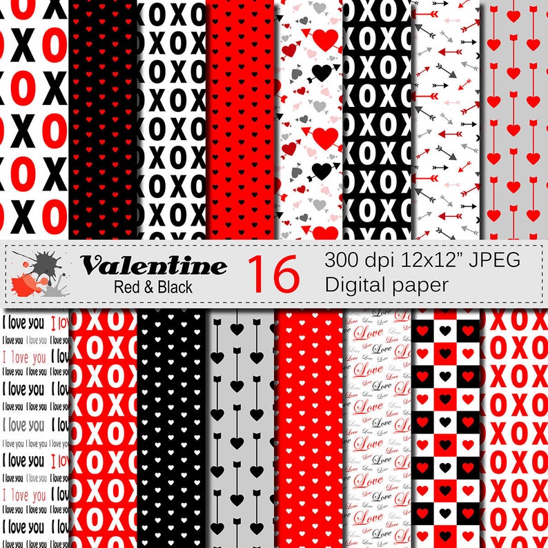 Valentine Digital Papers With Hearts and Arrows, Valentines Day Red and ...