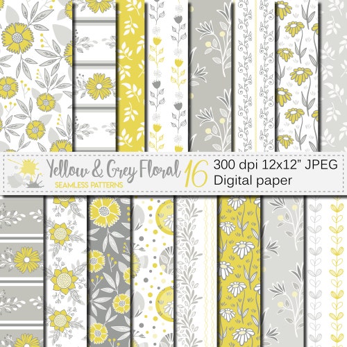Purple and Yellow Floral Digital Paper Flowers Seamless - Etsy