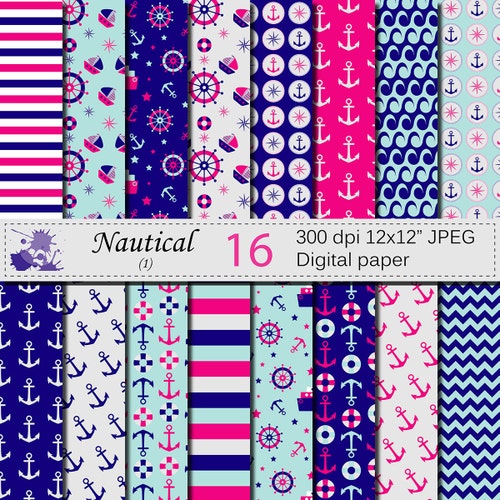 Nautical Digital Paper Red and Navy Blue Backgrounds and - Etsy
