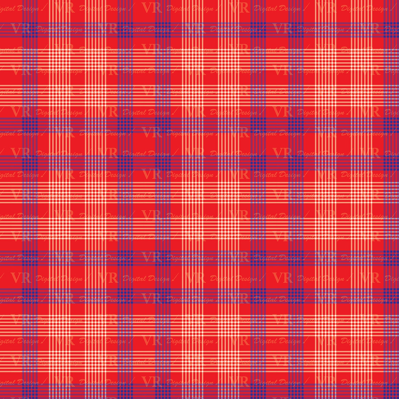 Blue and Red Plaid Digital Paper Set, Patriotic Plaid Digital Scrapbook ...