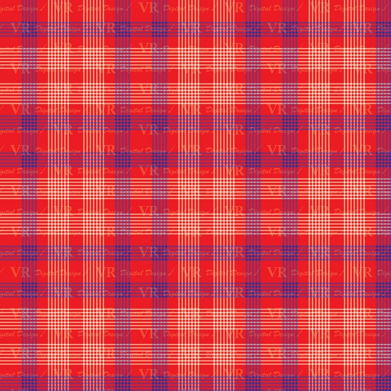 Blue and Red Plaid Digital Paper Set, Patriotic Plaid Digital Scrapbook ...