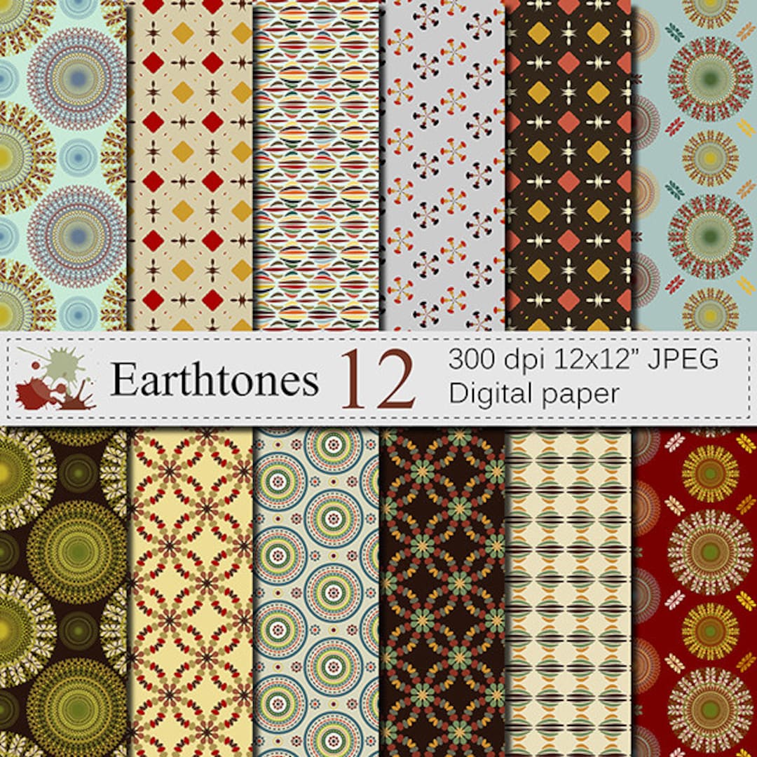 Earth Tones Digital Paper Set, Earthtone Abstract Printable Scrapbook ...