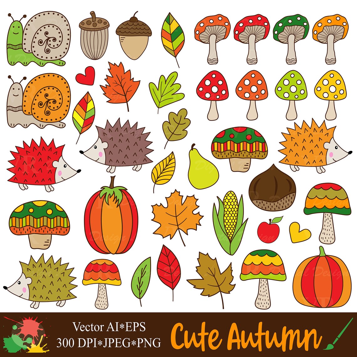 Cute Autumn Clipart, Fall Clipart, Autumn Doodles, Autumn Leaves ...