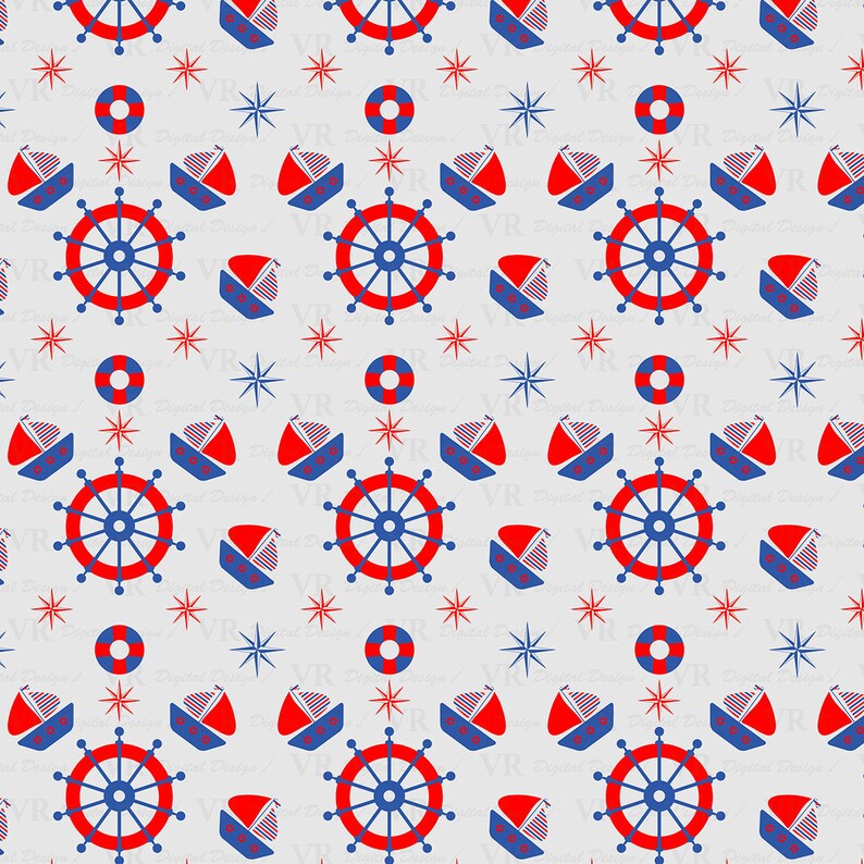 Nautical Red and Blue Digital Papers, Anchor Printable Scrapbook Papers ...
