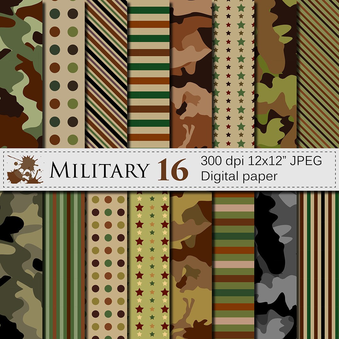 Military Digital Paper, Camouflage Digital Papers, Army Stripe Star ...
