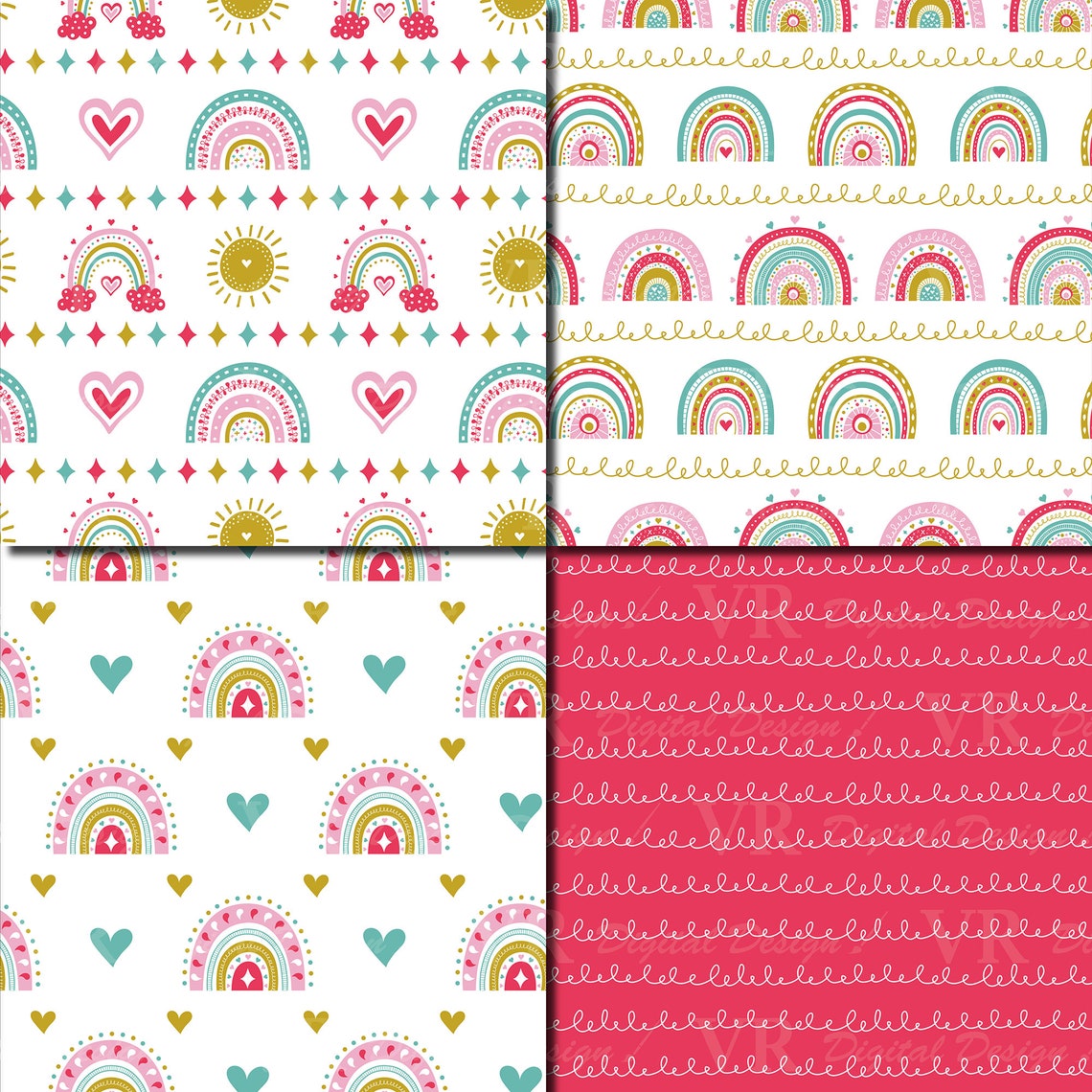 Bright Rainbows Digital Paper Cute Colorful Rainbow Seamless | Etsy