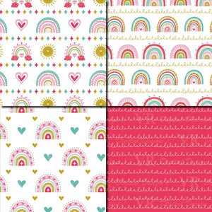 Bright Rainbows Digital Paper, Cute Colorful Rainbow Seamless Patterns ...