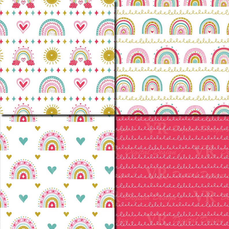 Bright Rainbows Digital Paper Cute Colorful Rainbow Seamless | Etsy