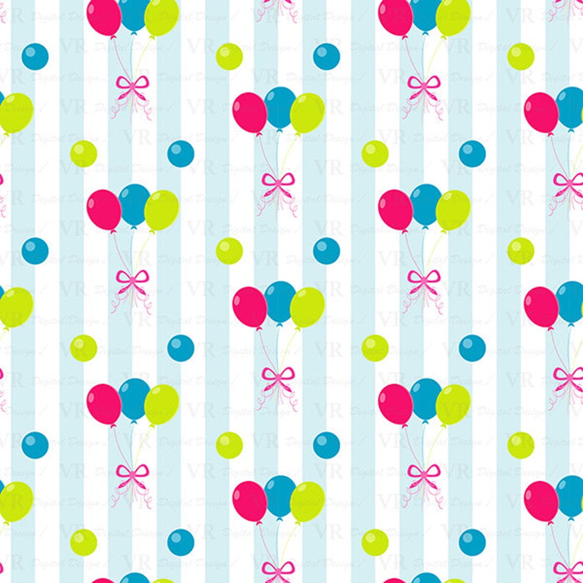 Happy Birthday Digital Paper Set With Balloons and Presents, Kids ...