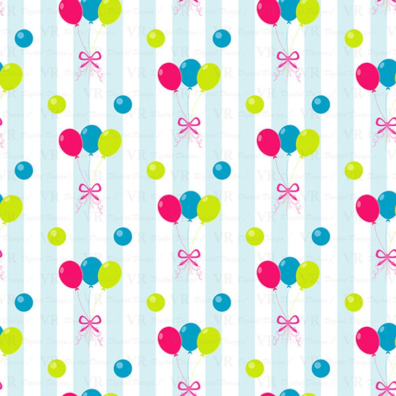 Happy Birthday Digital Paper Set With Balloons and Presents, Kids ...