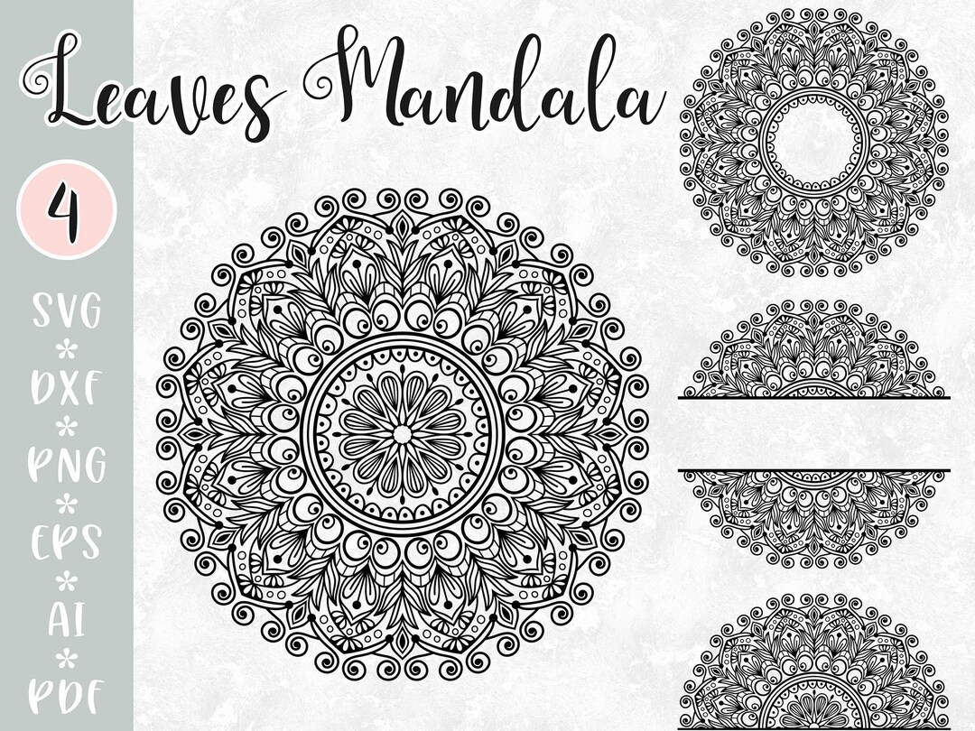 Leaves Mandala SVG Files, Leafy Mandala Monogram Frame Svg, Half ...