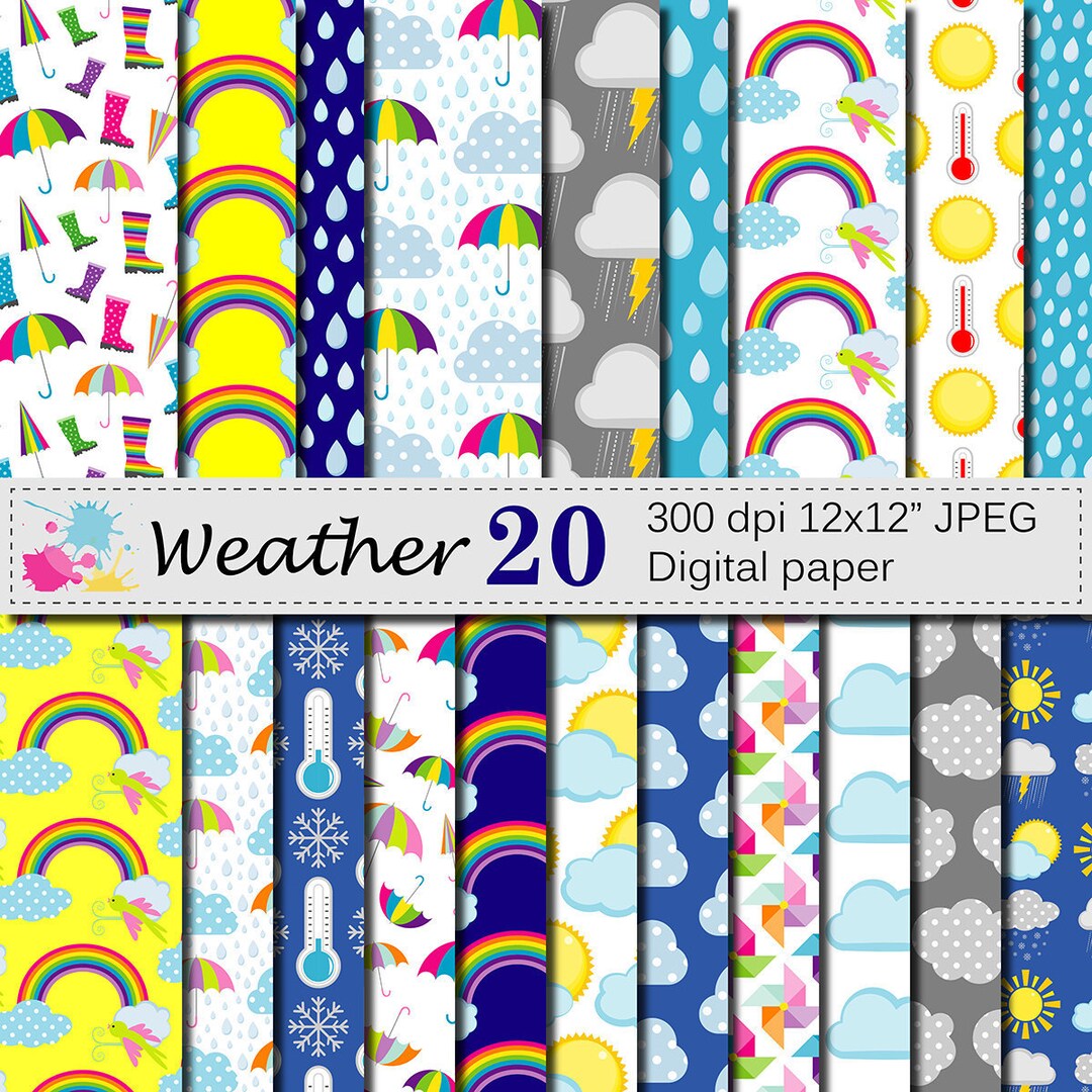 Weather Digital Paper Set, Weather Digital Papers With Rain Sun ...