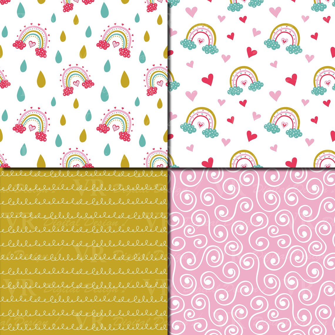 Bright Rainbows Digital Paper Cute Colorful Rainbow Seamless | Etsy
