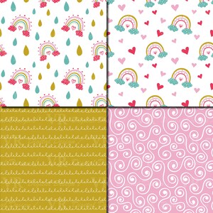 Bright Rainbows Digital Paper, Cute Colorful Rainbow Seamless Patterns ...