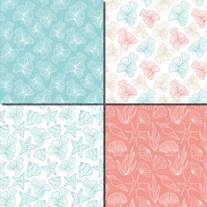 Sea Life Digital Paper With Seashells, Starfish and Corals, Ocean ...