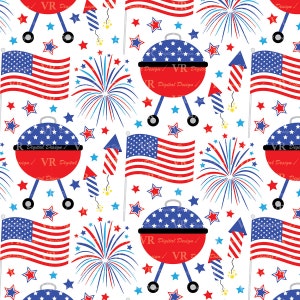 4th of July Digital Papers, Patriotic USA Red and Blue Stars and ...